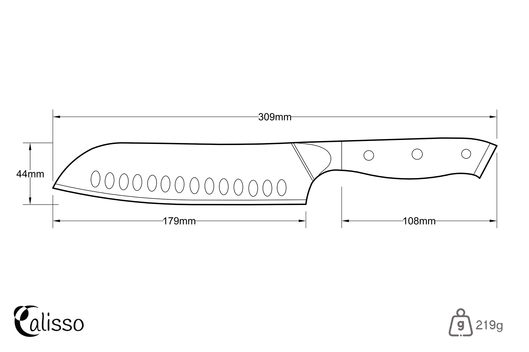 Calisso Gold&Ash Santoku - 67 Lagen Damastmesser Damaststahl